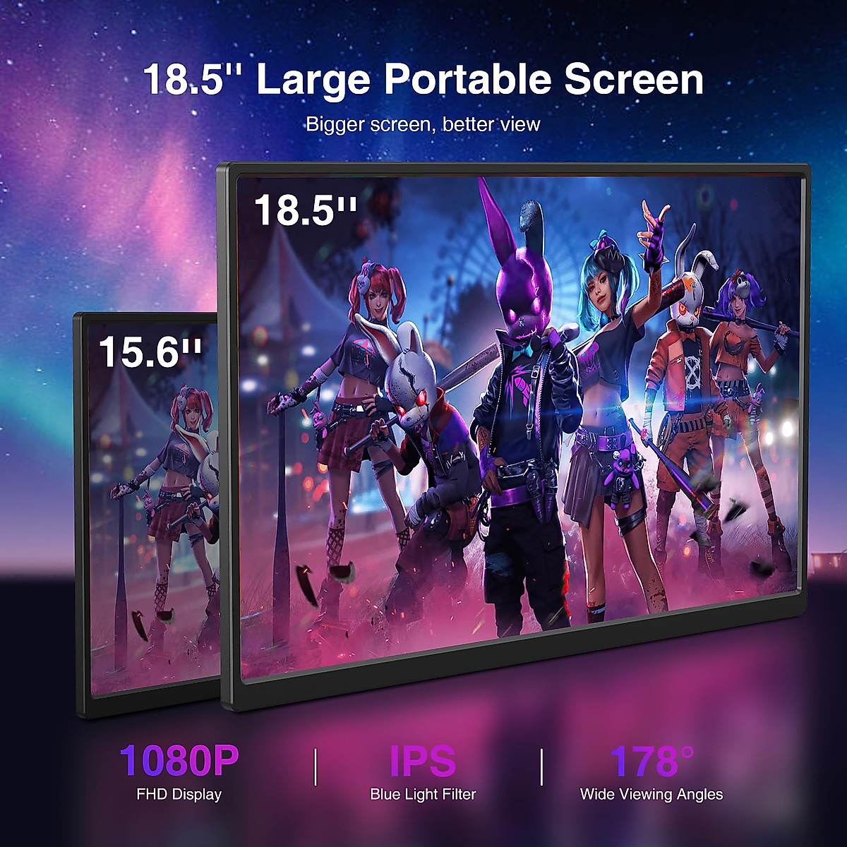 Miktver Portable Monitor, Full HD 13.3 Inch 1920X1080 Portable Monitor Laptop External USB-C Monitor Display for PC/Laptop/Phone/Mac/Xbox/PS4… (Inches, 13.3) (Inches, 18.5)