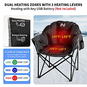 Barbella Oversized Heated Camping Chair, Padded Camp Heated Chairs Round Moon Saucer Folding Lawn Chair Outdoor Chair, Portable Folding Camping Chair for Lounge Patio