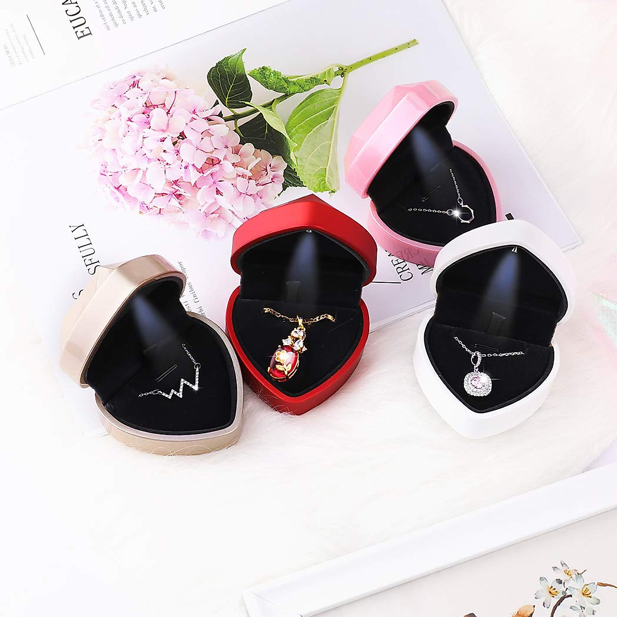 iSuperb Pendant Necklace Box with LED Light Heart Shape Jewelry Gift Box Bracelet Case for Anniversary Wedding Engagment (Blue)