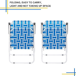 Kcelarec Set of 2 Patio Folding Lawn Chair, Outdoor Beach Portable Webbed Folding Camping Chair for Yard, Garden (Blue 1)