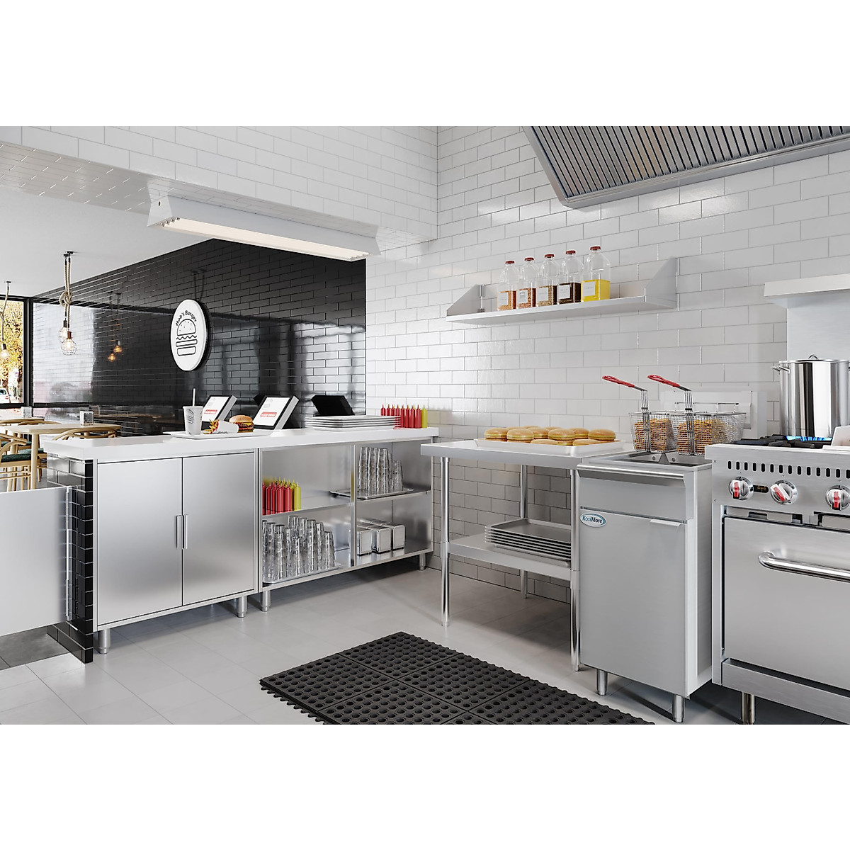 KoolMore 50 lb. Floor Standing Liquid Propane Commercial Deep Fryer with 120,000 BTU in Stainless-Steel, ETL Listed (KM-FDF50-LP)