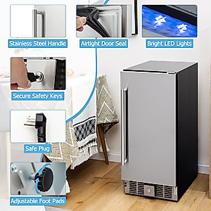 KOTEK 115 Cans Beverage Refrigerator, 32 to 50℉, Under Counter Freestanding Beverage Cooler w/Lockable Stainless Steel Door for Drinks and Food, 2.9 Cu.ft, Mini Beer Fridge for Bedroom, Dorm, Home