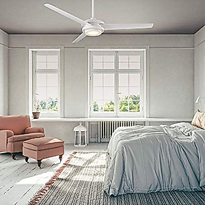 WAC Smart Fans Geos Indoor and Outdoor 3-Blade Ceiling Fan 60in Matte White with 3000K LED Light Kit and Remote Control works with Alexa and iOS or Android App