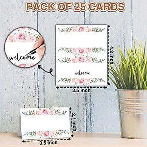 Zmyollo Blush Pink Floral Table Place Cards - 25PCS Tent Cards - 2.1” x 3.5“ Food Lables - Name Place Cards for Table Setting - Name Cards for Birthday Party Baby Shower - Scored for Easy Folding -15
