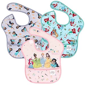 Bumkins Disney Bibs for Girl or Boy, SuperBib Baby and Toddler for 6-24 Months, Essential Must Have for Eating, Feeding, Baby Led Weaning, Mess Saving Waterproof Soft Fabric, 3-pk Princess Magic