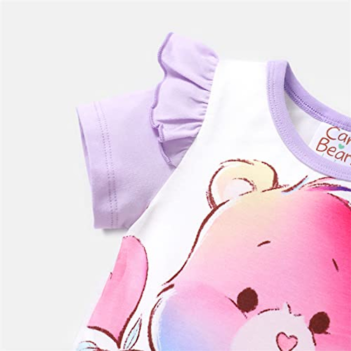 PATPAT Care Bears 2Pcs Baby Girl Clothes Bear Print Ruffle Short Sleeve Romper and Rainbow Ombre Skirt Set Ombre 6-9 Months