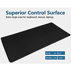 Large Gaming Mouse Pad- 31x12 in. XL Gaming Mousepad with Stitched Edges, Ultra-Smooth Cloth Mouse Mat & Non-Slip Rubber Base, Waterproof Full Desk Keyboard Mat for Gamer, Office & Home, Black
