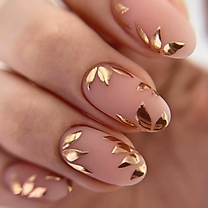 24 Pcs Press on Nails, Sunjasmine Fake Nails with Designs, Acrylic Nails False Nails with Nail Glue for Women (Medium Fall Leaves)