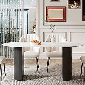 LITFAD Modern Oval Dining Table - 51.2" L x 31.5" W x 29.5" H, Slate Top, Restaurant Table, Double Pedestal, No Chairs Included