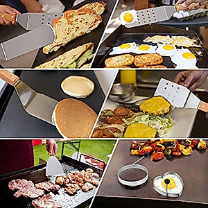 HaSteeL Griddle Accessories Kit 14 PCS, Metal Griddle Spatula Set with Carrying Bag, Stainless Steel Grill Spatulas/Scrapers/Tong/Meat Fork/Brush/Egg Rings/Bottles for Teppanyaki BBQ Flat Top Cooking