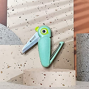 VSL VANSLENSON 2 in 1 Small Folding Knife Super Cute Bird Knife with Peeler 2.5” Blade Mini Pocket Size EDC Knife Green Pink (One Set)