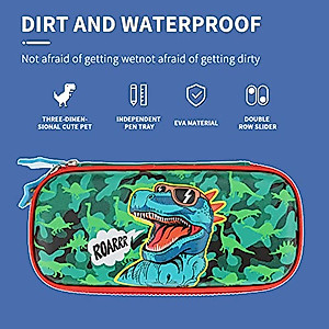 3D Cartoon Cute Pencil Case Pencil Bag Medium Portable Multifunctional Pencil Bag with Compartment boys and girls Children Teens (Green Tyrannosaurus) (023)