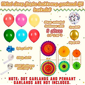 Cinco De Mayo Fiesta Party Decorations - Mexican Themed Balloons Garland Arch Kit + Paper Fans for Birthday Decor Supplies (No Air Pump,Dot&Pennant Banner)