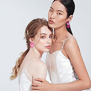 cnskoe Pink Earrings for Women Dangling Barbie Earings Dangle Heart Rectangle Dangle Tassel Lightweight Statement Jewelry （6 Pairs）