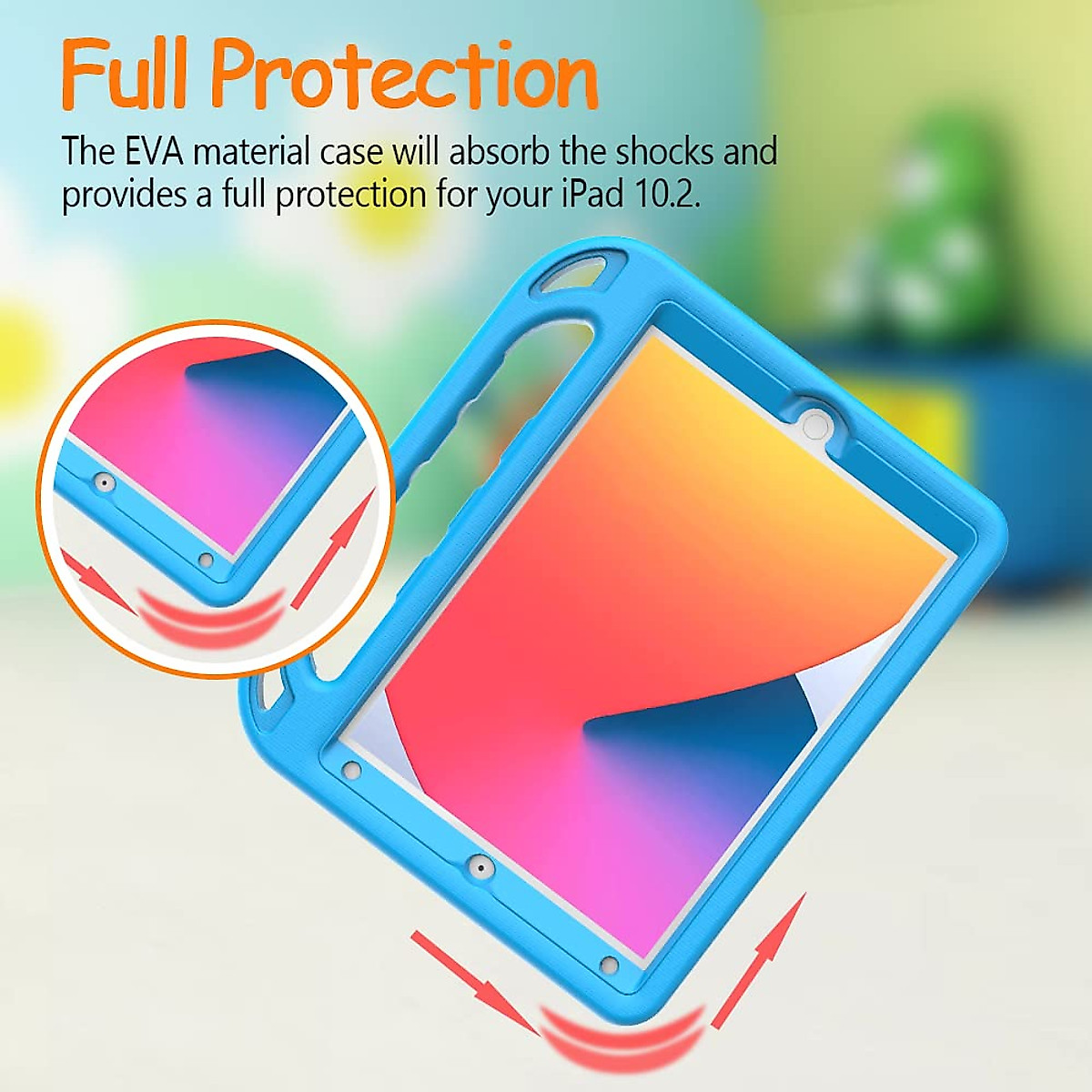 eTopxizu Kids Case with Built-in Screen Protector for New iPad 10.2 Inch 2021/2020/2019 (9th/8th/7th Gen), Shockproof Handle Stand Case for 2021/2020/2019 iPad 10.2, iPad Air 3 10.5 2019, Blue