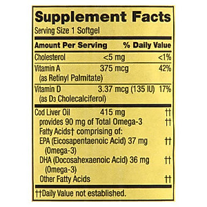 Spring - Valley Cod Liver Oil Plus Vitamins A & D3 - 100 Softgels Pack of 2