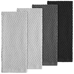 DecorRack 100% Cotton Kitchen Towels, 15" x 25" Absorbent Dish Towels [Premium Quality 400 GSM] Monotone Set (Pack of 4)