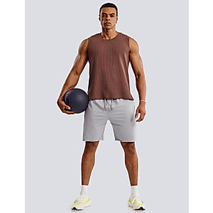 Ouber Men's 7'' Gym Workout Sweat Shorts Bodybuilding Running Training Jogging Shorts Grey,L