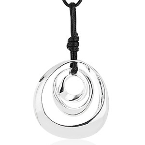 welbijoux Long Pendant Necklaces Silver Pendant Natural Black Rope Chain Bohemian Necklace for Women with Gift Box