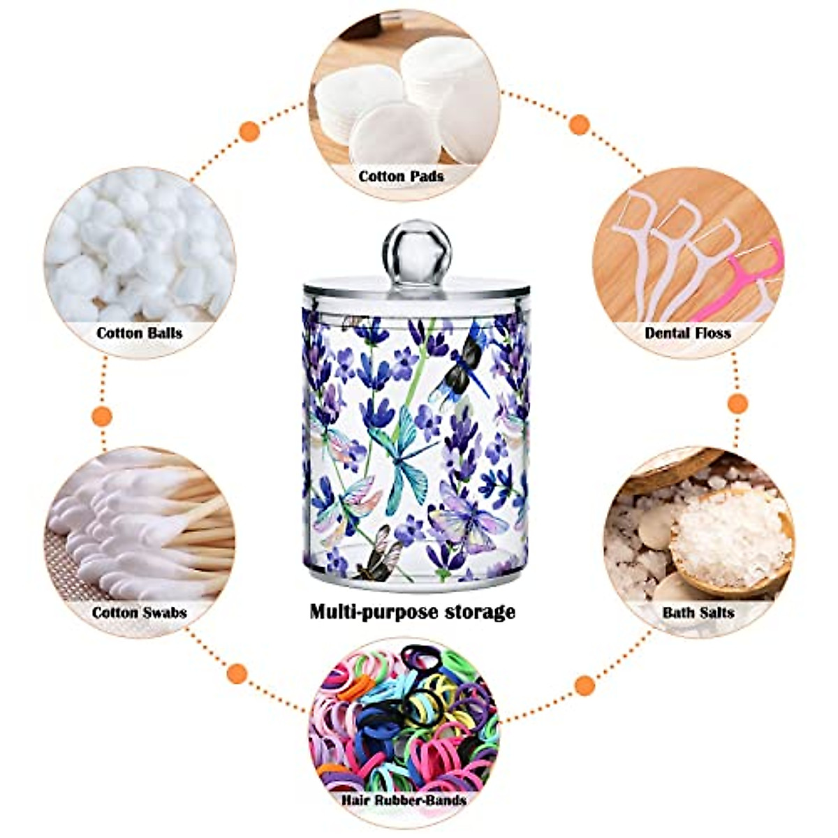 MNSRUU 2 Pack Qtip Holder Organizer Dispenser Dragonfly Lavender Bathroom Storage Canister Cotton Ball Holder Bathroom Containers for Cotton Swabs/Pads/Floss