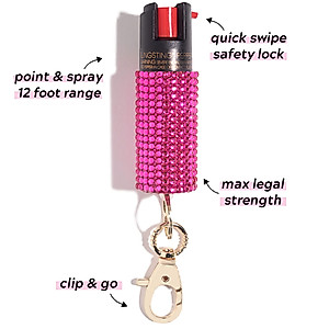 BLINGSTING Pepper Spray for Women - Maximum Strength OC Self Defense Spray - 12 ft Range - UV Marking Dye for Police ID - Swipe Safety Lock - Compact & Fashionable Keychain - Pink (2 Pack)