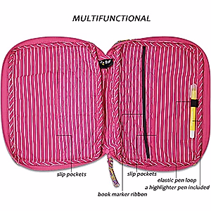 Bible Covers for Women, Quilted Bible Case Pink Floral Cotton Cloth with Handle and Pocket, Large 10x7x2.7 Inches