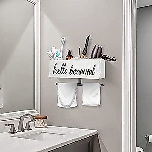 Wood Hair Tool Organizer, Hair Styling Tool Organizer for Straightener, Curling, Bathroom Organizer Hair Dryer Holder Wall Mount, Blow Dryer Holder with Towel Bar, Hair Accessories Organizer 