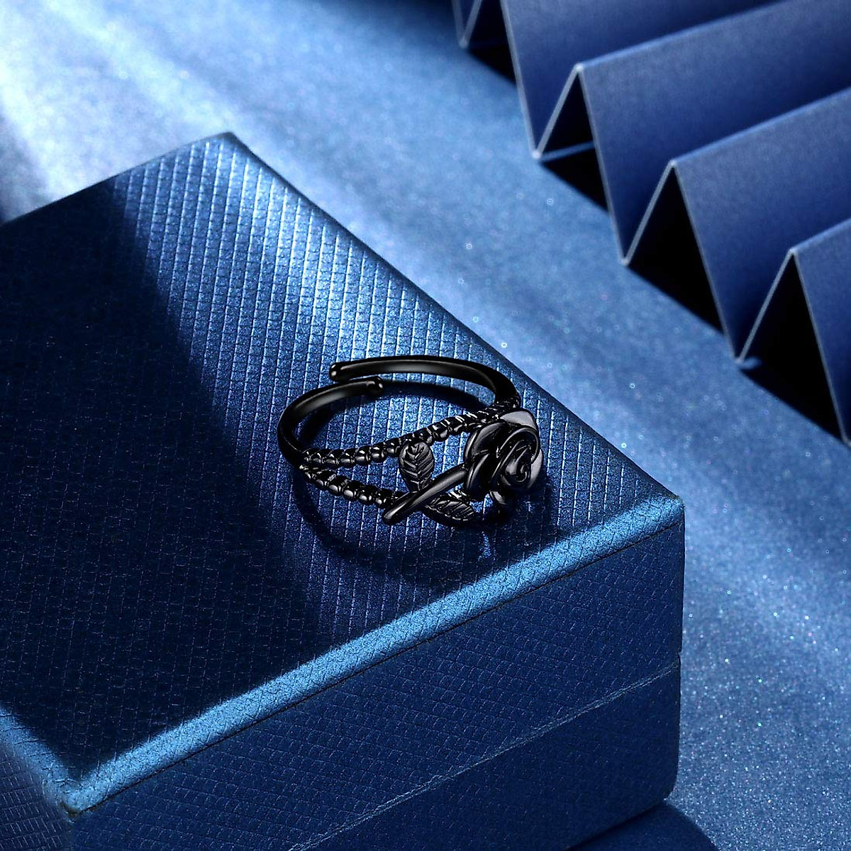 beautlace Rose Adjustable Rings Black Gun Plated Flower Open Ring Elegant Jewelry Gifts for Women KR0013K