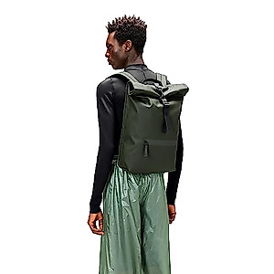 RAINS Rolltop Rucksack -Backpack - Waterproof Backpack for Women and Men - Rucksack for Travel and Work (Green)