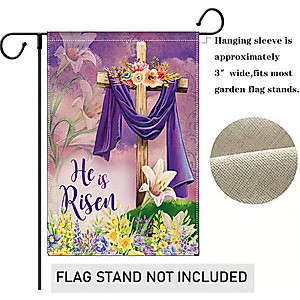 LHSION He is Risen Garden Flag 28 x 40 Inch Happy Easter Cross Religious Decorative Double Sided Burlap Flag for Spring Easter House Yard Decoration