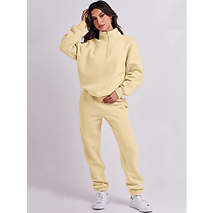 Prinbara Women 2 Piece Outfits Sweat Set 2024 Fall Oversized Sweatshirts Jogger Sweatpants Lounge Sets Tracksuit Khaki Small