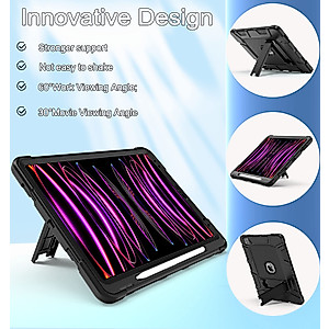 Rantice iPad Pro 12.9 Case 6th/5th Generation with Apple Pencil Holder, Hybrid Shockproof Rugged Drop Protection Cover with Kickstand for iPad Pro 12.9'' 2022/2021 Released (Black)