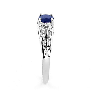Galaxy Gold GG 14k Solid White Gold Filigree Ring with 1.15 Carat (CTW) Natural Blue Sapphire-2394 (5.5)