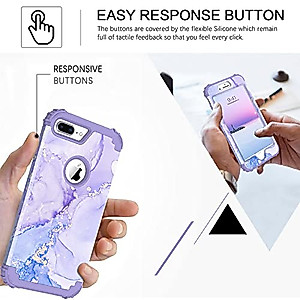 BENTOBEN iPhone 8 Plus/iPhone 7 Plus Case, Phone Case Heavy Duty 3 in 1 Full Body Rugged Shockproof Hybrid Hard PC Bumper Drop Protective Girls Women iPhone 8 Plus/7 Plus Cover, Purple Marble Design