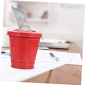 PLAFOPE 1pc Red Iron Mini Garbage Can with Lid for Desktop, Countertop, Tabletop, Cabinet