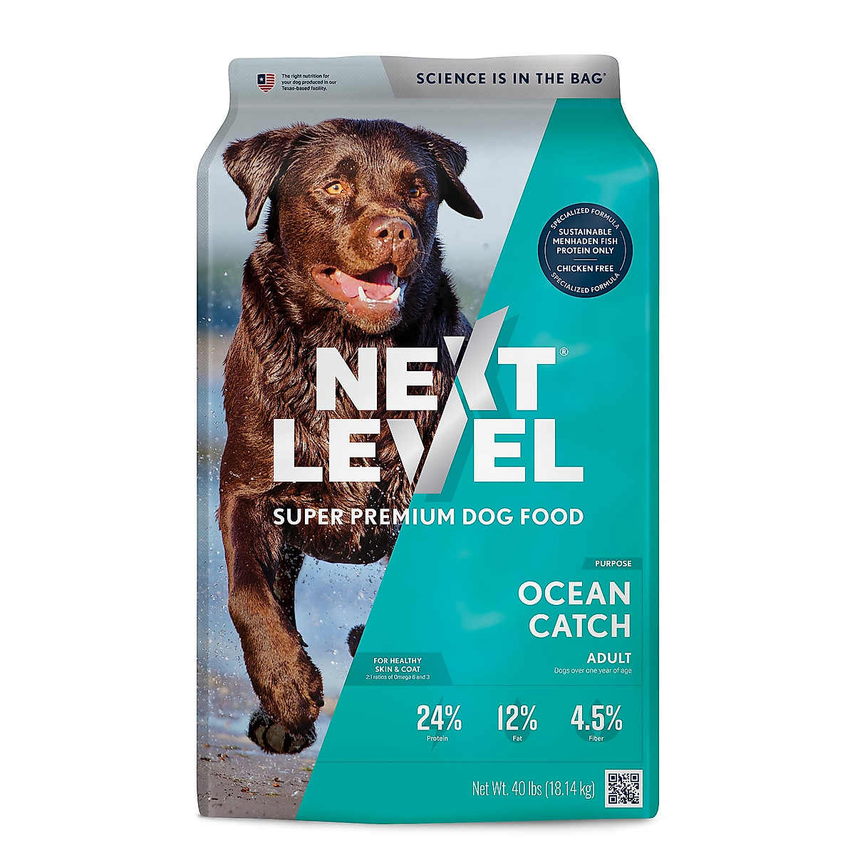 Next Level Super Premium Dog Food – Ocean Catch – Dry Kibble for Adult Dogs of All Breeds – 24% Protein, Fish with Gluten Free Grains