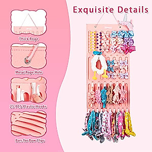 BABEYER Bows Holder Headbands Organizer for Baby Girls, Hair Bow Holder Organizer with Hooks for Baby Girls Room Decor, Pink