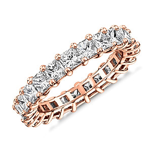 PAVOI 14K Gold Plated Rings Cubic Zirconia Love Ring | 3mm Princess Cut Stackable Rings for Women | Gold Rings for Women (Rose Gold Plated, 10)