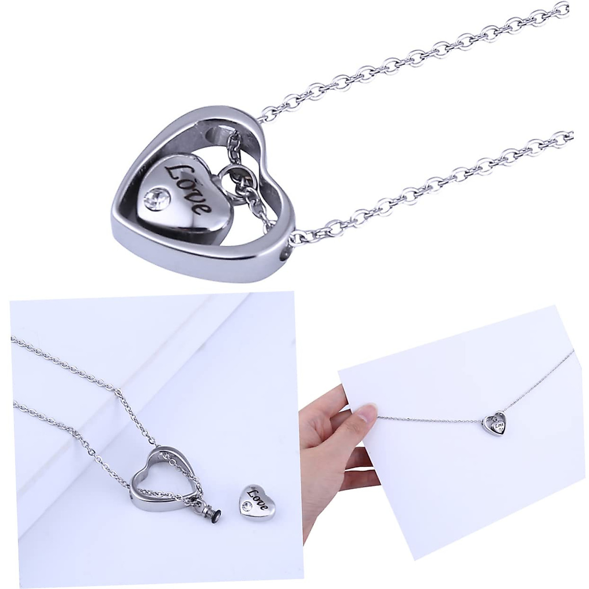 USHOBE 2pcs Stainless Steel Jewelry for Women Friends Necklaces Pet Cremation Jewelry Memorial Cremation Love Pendant Neckalce Pet Memorial Ornament Urn Ashes Pendant Miss Simple