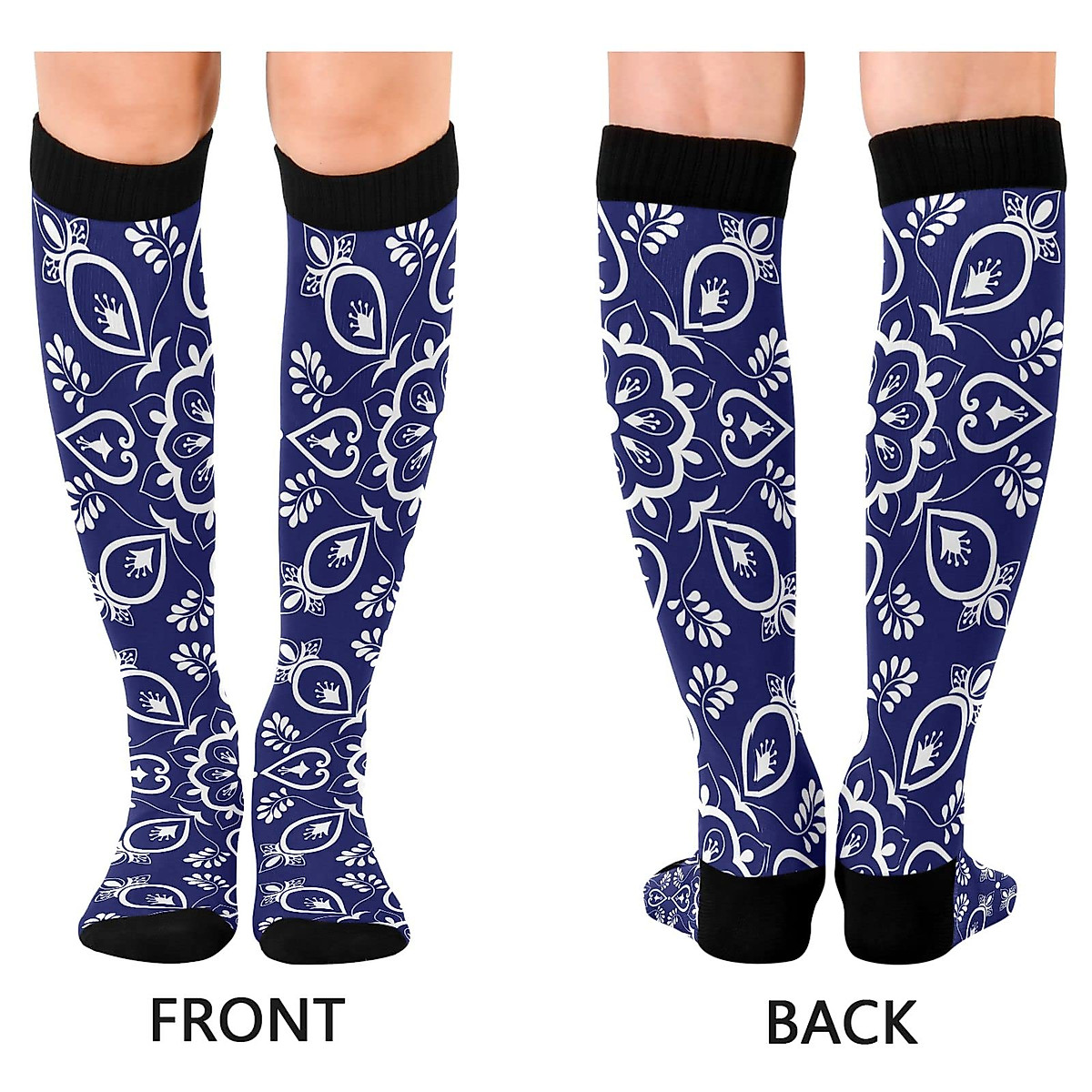 Kigai 1 Pair Blue Mexican Talavera Compression Socks 20-30mmHg Knee High Women Socks Tube Athletic Stockings for Men Sport Soccer Running Cycling Medical Nurse Winter Travel