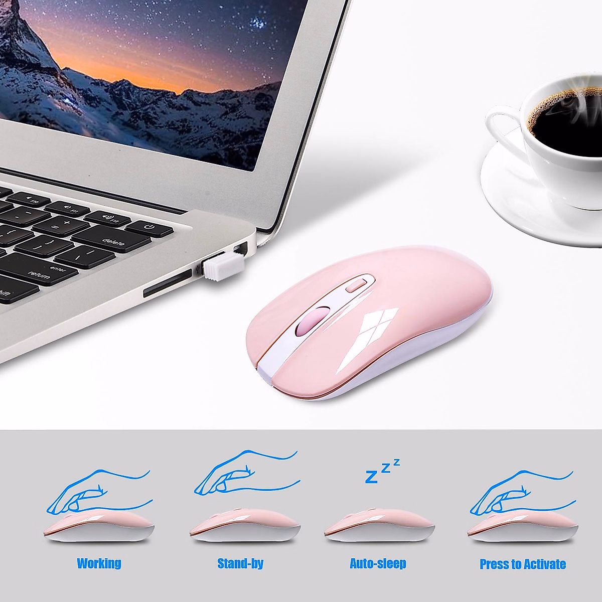 Pink Wireless Keyboard and Mouse Combo, cimetech Compact Full Size Pink Wireless Keyboard and Mouse Set 2.4G Ultra-Thin Sleek Design for Windows, Computer, Desktop, PC, Notebook, Laptop-(Pink)