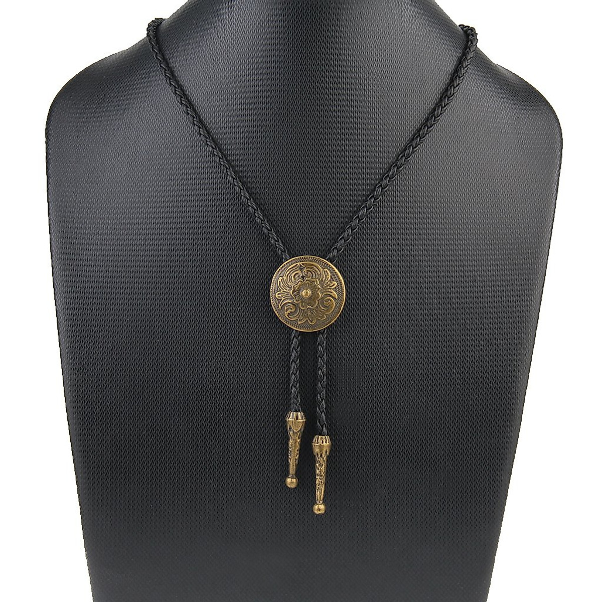 Bolo Tie for Women Men Gold Flower Cowboy Necklace Rodeo Leather Necktie Bolo Western Necklace Cowboy Bolo Tie