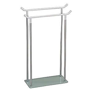 Kings Brand Furniture - Bryant Metal / Glass Free Standing Bathroom Towel Rack Stand, Chrome/White