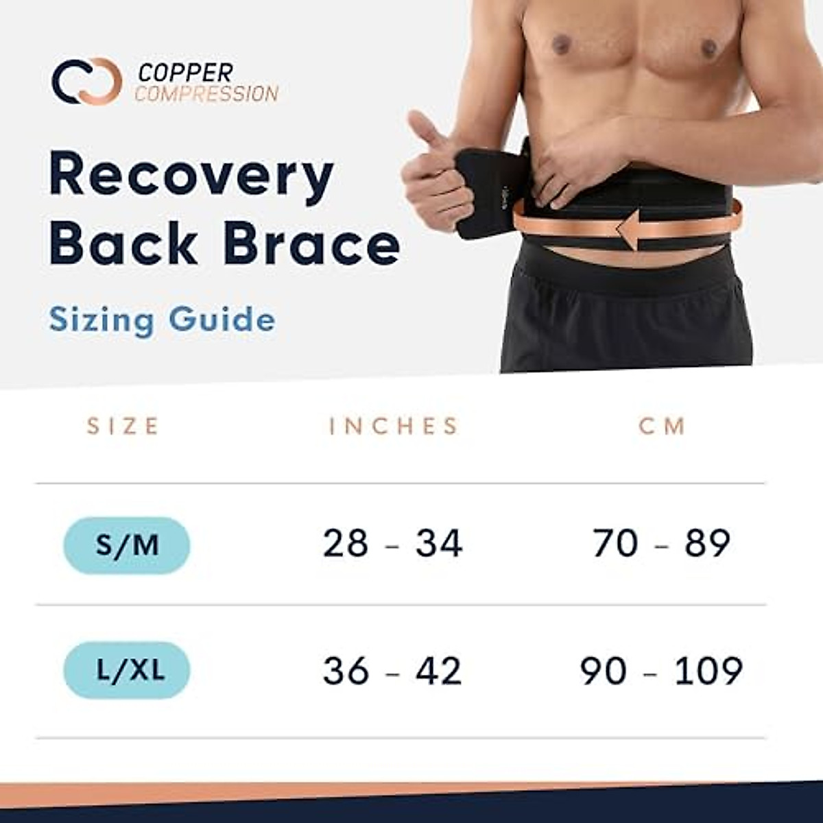 Copper Compression Lower Back Lumbar Support Brace, 1 Guaranteed Highest Copper Content, Great for All Activities! Infused Fit Wrap/Belt, Wear Anywhere! (Waist 28" - 38")