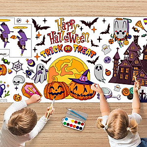 Miucat Halloween Coloring Tablecloth, 79 * 35inch Halloween Crafts for Kids DIY Coloring Tablecovers Halloween Activities for Halloween Games Party Favors Supplies