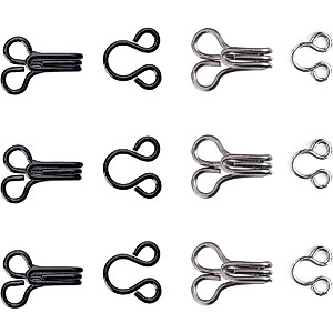 HAALII 60 Set Sewing Hooks and Eyes Closure for Bra Clothing Trousers Skirt DIY Craft, Trousers Skirt Sewing DIY Craft, 3 Sizes, Black and Silver