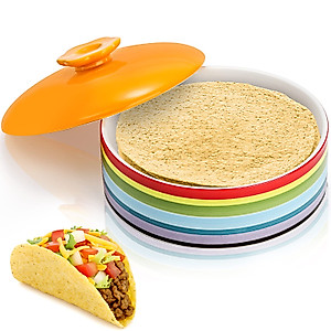 Lyellfe Ceramic Tortilla Warmer, 8.5 Inch Colorful Tortilla Server Keeper Container with Lid, Hold up to 12 Tortillas, Great for Taco Tuesday Night, Mexican Party, Microwave and Oven Safe