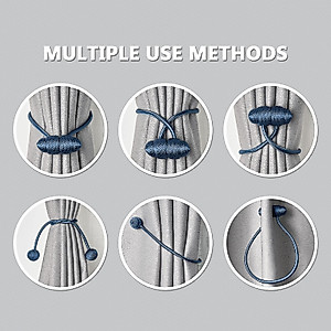 NICEEC 2 Pack Strong Magnetic Curtain Tiebacks 16 Inch Handmade Weave Rope Curtain Holdbacks 2023 Modern Elegant Decorative Curtain Drape Tie Backs for Home & Outdoor Window Drapery (Navy Blue)