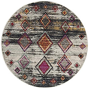 SAFAVIEH Adirondack Collection 6' Round Light Grey / Red ADR205F Moroccan Boho Non-Shedding Dining Room Entryway Foyer Living Room Bedroom Area Rug