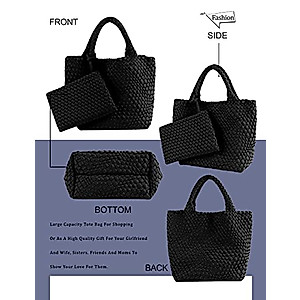 Designer Woven Tote Bag + Purse Women Neoprene Tote Handbag Fashion Large Shoulder Top-Handle Travel Bag Underarm Shopper Bag Black